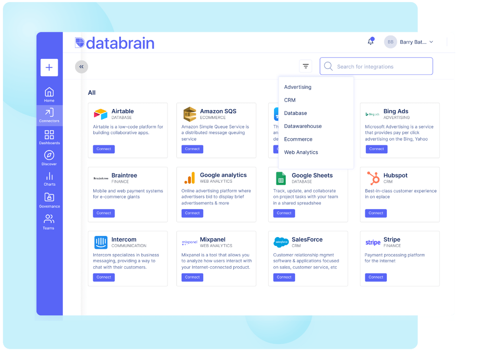DataBrain | The all-in-one data stack for your ETL, transformations, metrics and charts